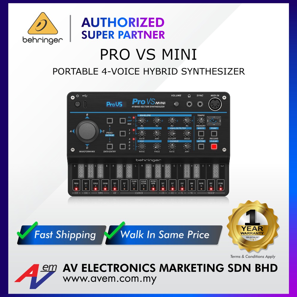 Behringer PRO VS MINI Portable 4-Voice Hybrid Synthesizer with 4 Vector Morphing Oscillators Per ...